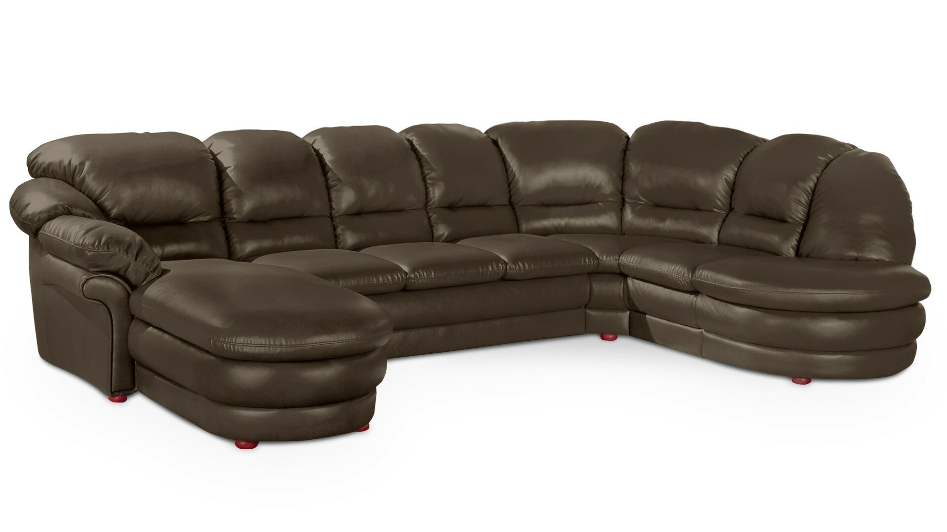 Угловой диван Нодус с оттоманкой и дополнительной секцией Madras Браун NEW 367x250x98 см, коричневый Натуральная кожа, нераскладной GOODFORM