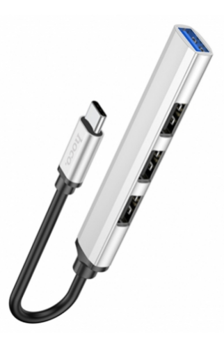 USB-концентратор Hoco HB26, разъемов: 4, 13 см, серебро