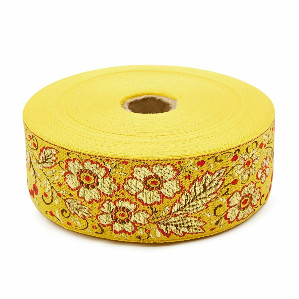 С3347Г17 Лента жаккардовая с метанитом, рисунок 9560 'Яблоневый цвет', 50мм*25м (7 желтый)