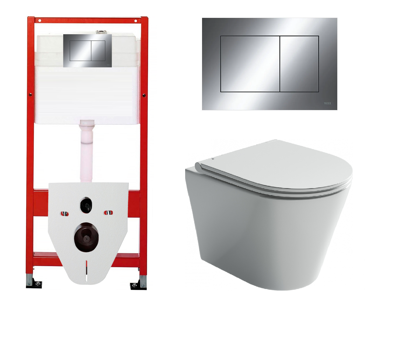 Комплект 3 в 1 инсталляция Tece Now 9400412 + Подвесной унитаз Ceramica Nova Forma CN3011 с кнопкой смыва, в стиле hi-tech