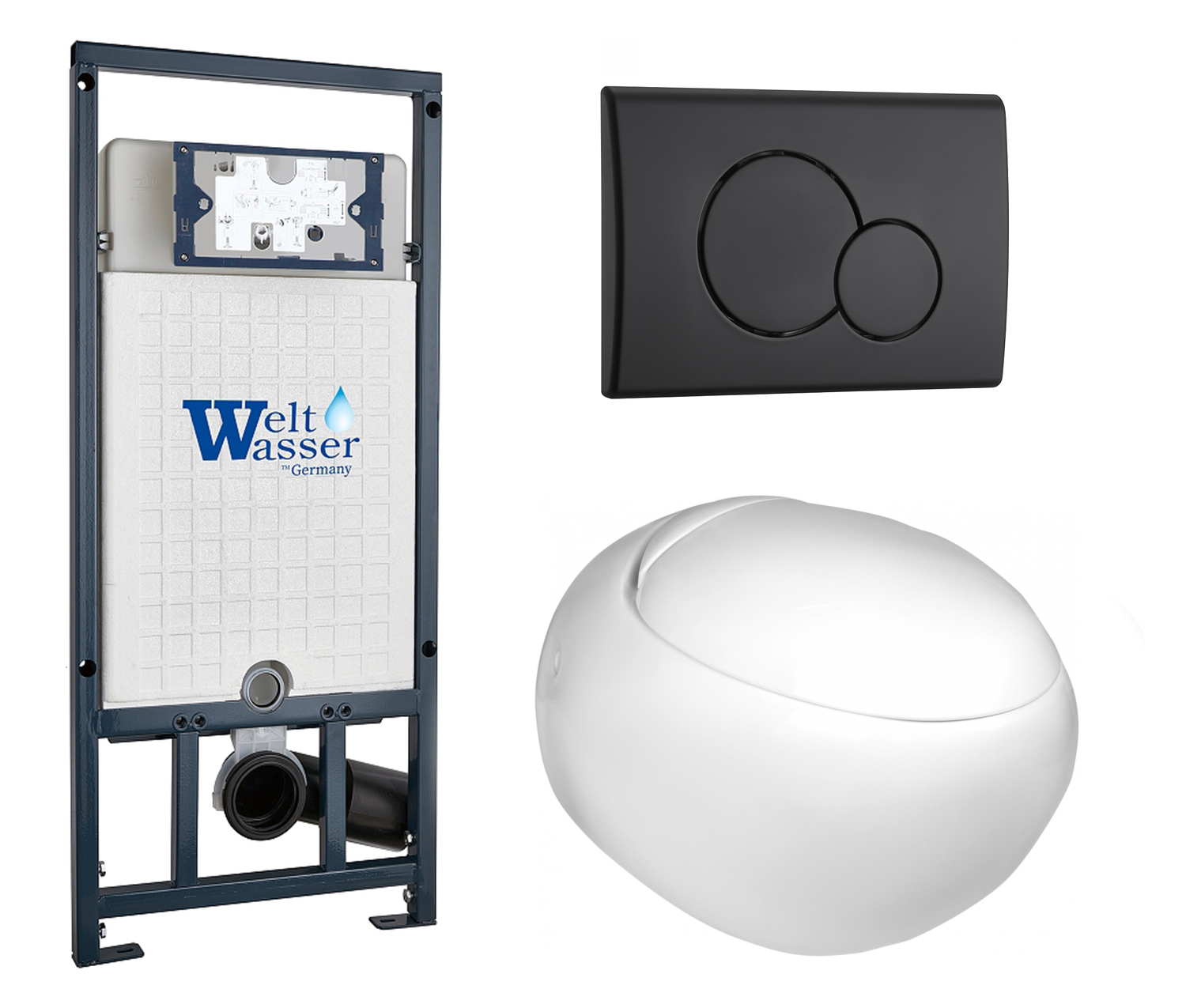 Комплект 3 в 1 инсталляция WeltWasser WW Marberg 507 + Подвесной унитаз WeltWasser Jeckenbach с кнопкой черной RD 10000005949 + 10000003809 + 10000010238