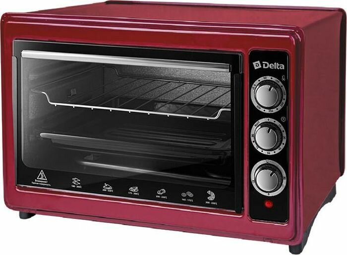 Духовка Delta D-0123 электрическая, объём 37 л, бордовая, 1300 Вт