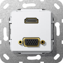 Вставка с разъёмами HDMI + VGA с переходниками Gira серия System 55, цвет белый глянцевый