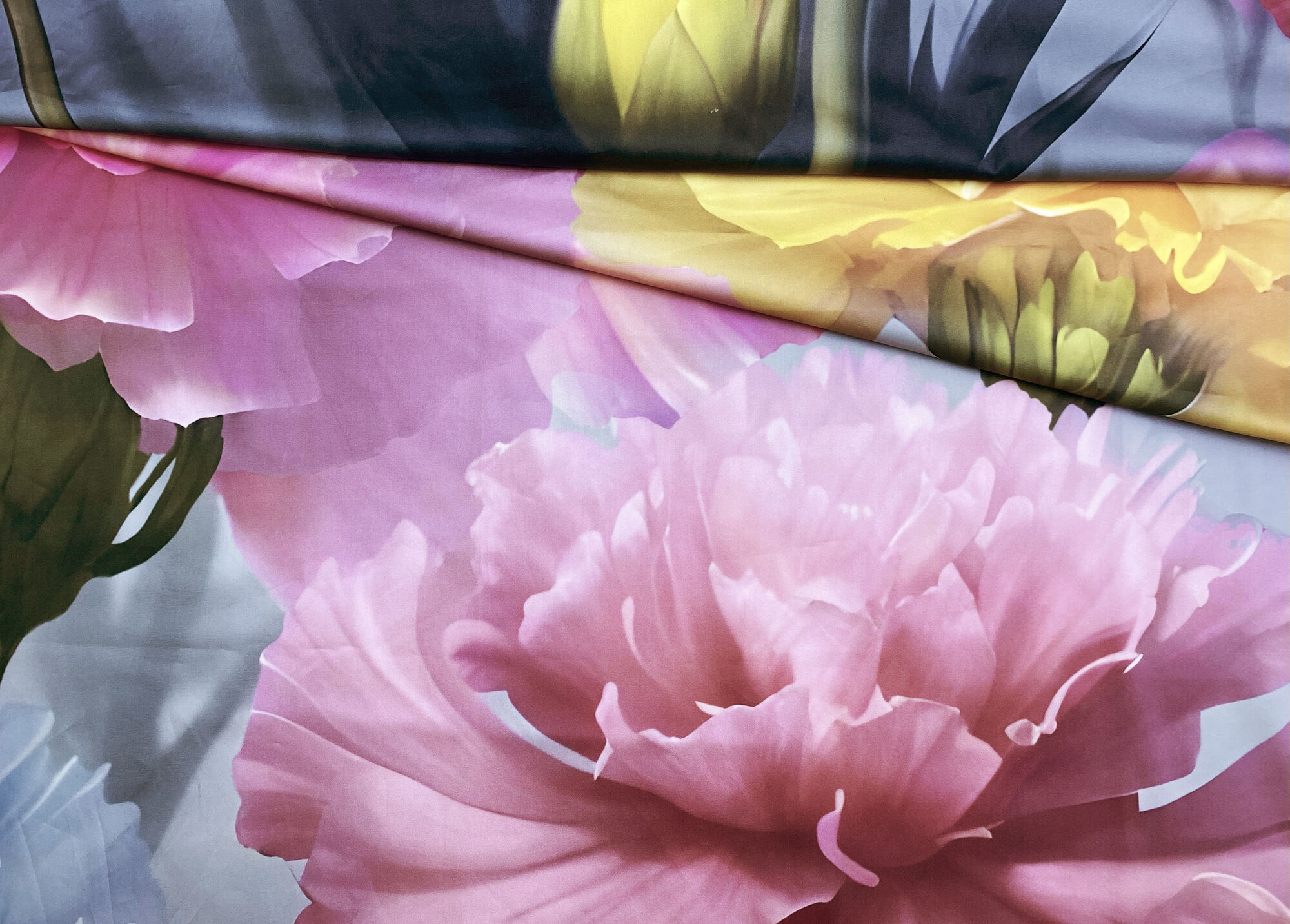 Ткань Хлопок голубого цвета с принтом гвоздики 16918