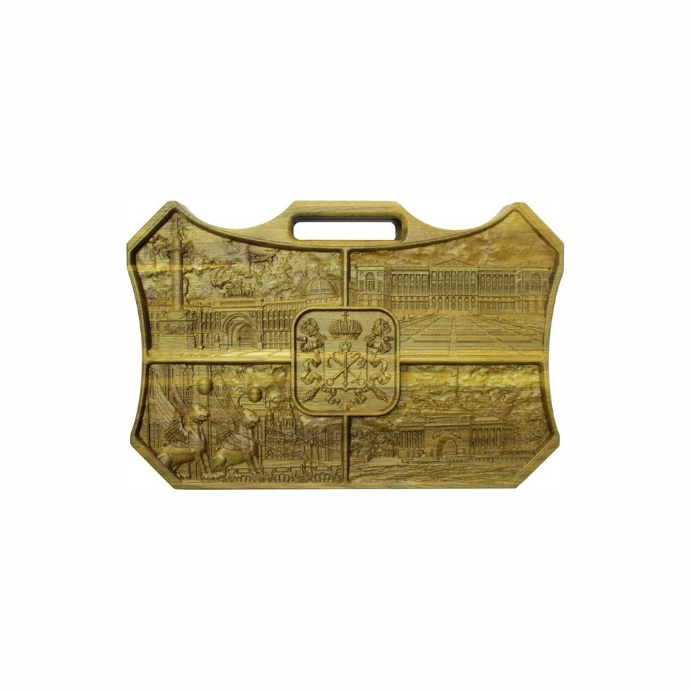 Резные дорожные нарды из массива мореного дуба Санкт-Петербург 36х24 см 999-RTN-3SPbM