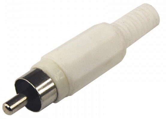 Разъем штекер RCA белый, пайка "REXANT" 14-0401