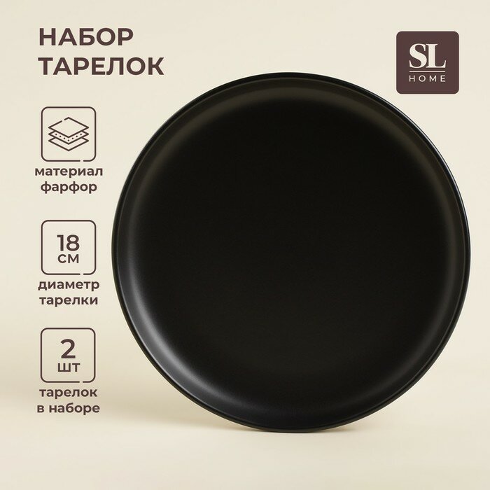 Тарелки SL Home «Дарк», d=18 см, набор 2 шт, фарфор, чёрные