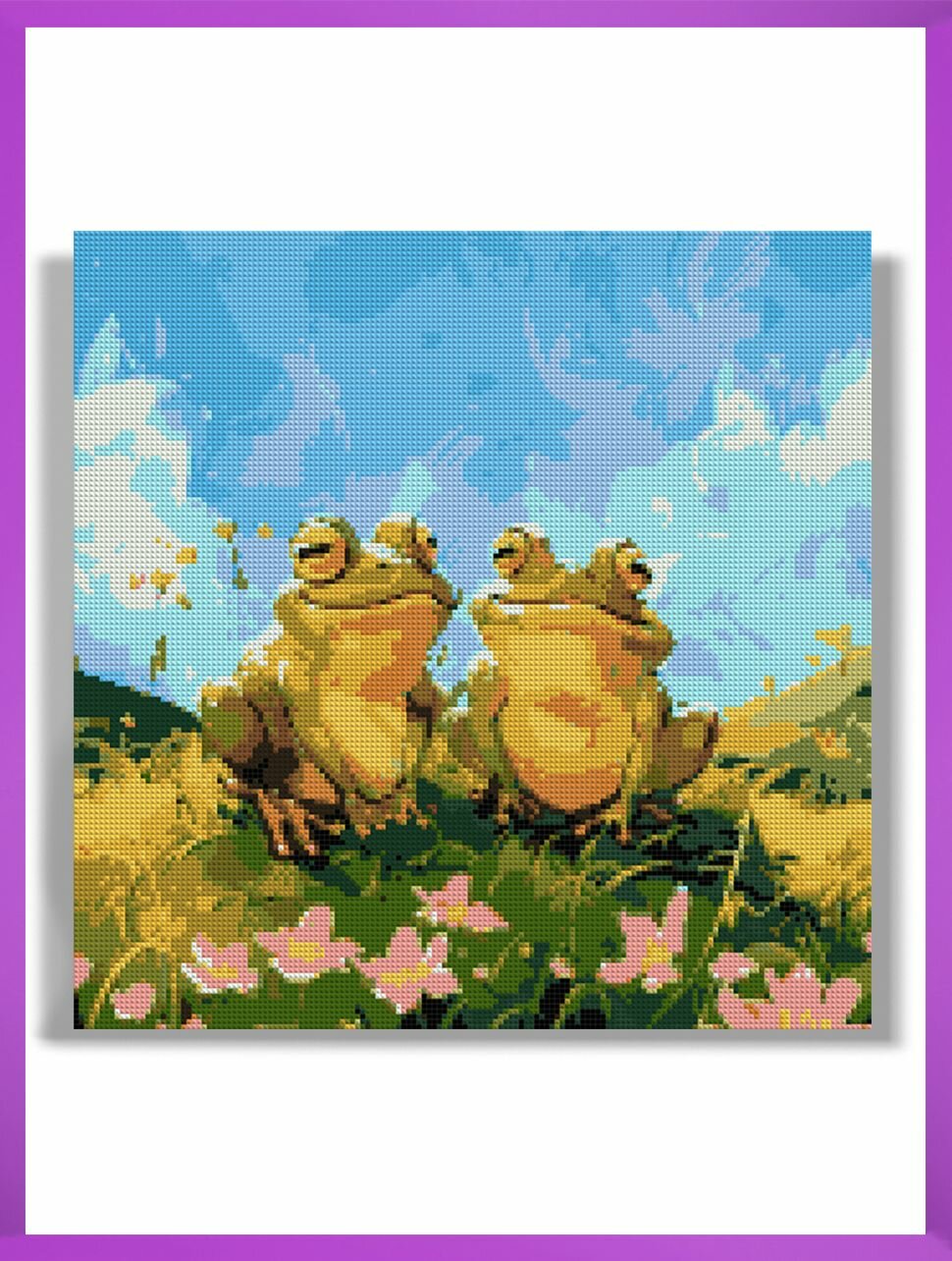 Алмазная мозаика на подрамнике - вышивка Летние лягушки Арт 40 х 40 см