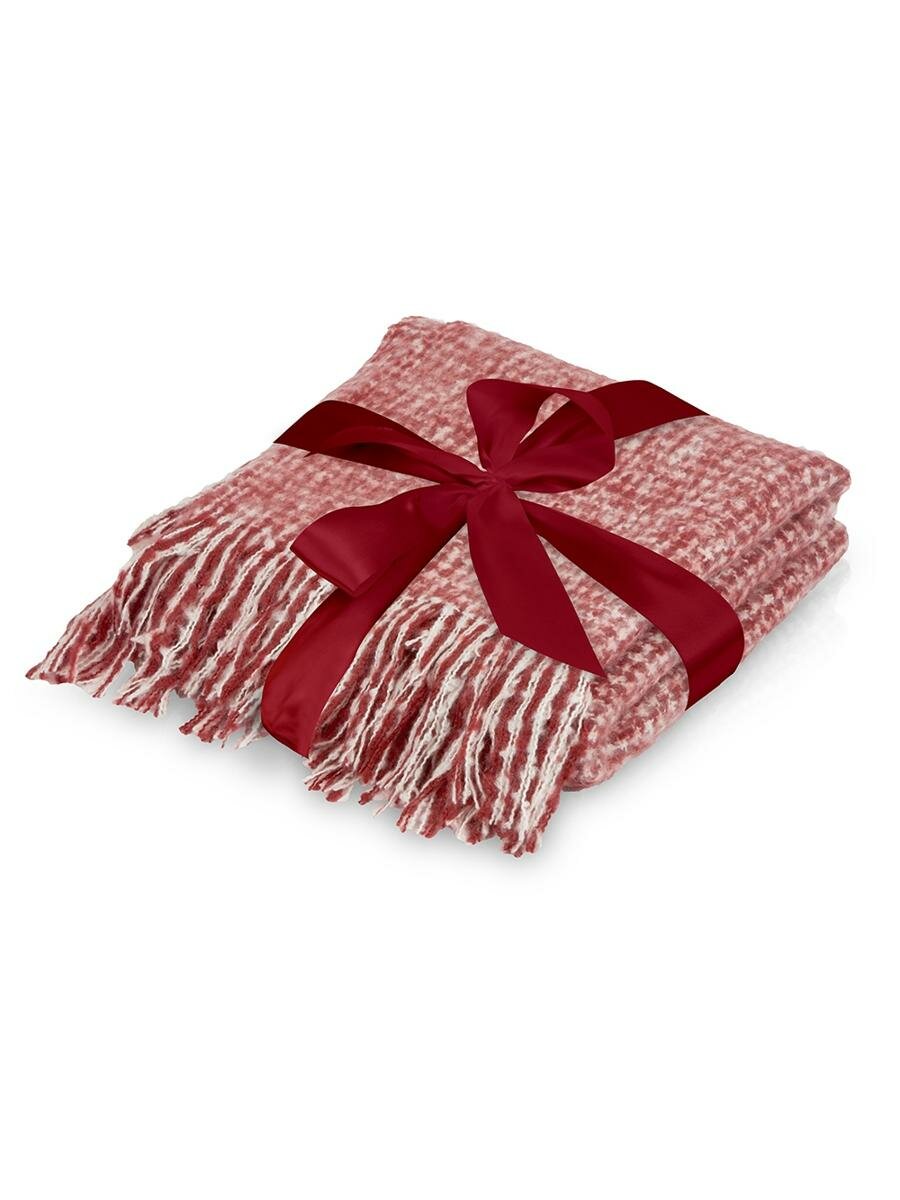 Плед акриловый Oasis «Harp», двухсторонний, 130 х 180 см, белый/бордо