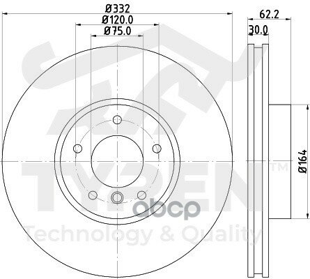 Диск тормозной BMW X5 (E70, F15, F85) 06>, X6 (E71, E72, F16, F86) 08> TYREN арт. TYR1010921