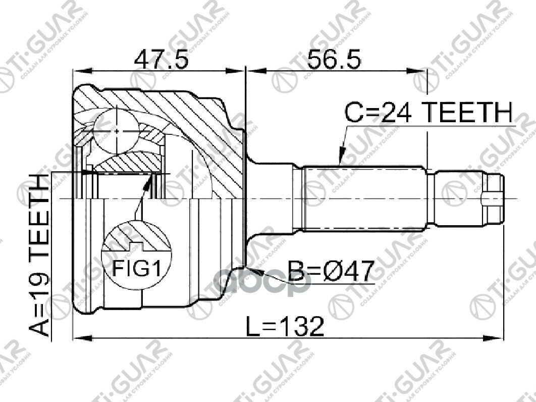 ШРУС наружный /TI-GUAR для Daihatsu Move 1998-, Toyota Duet M100A M110A 100A M110A /19*47*24; TG-2814; (DA-E014 LG-DH14 DA014.