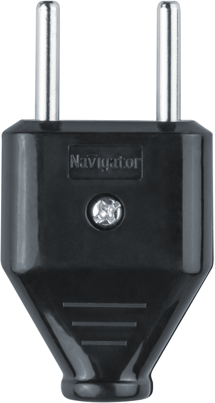 Вилка электрическая Navigator / Навигатор NCA-PL07-6A-X-BL без заземляющих контактов из АБС-пластика, черная, степень защиты IP20, 250В, 6А / электрика