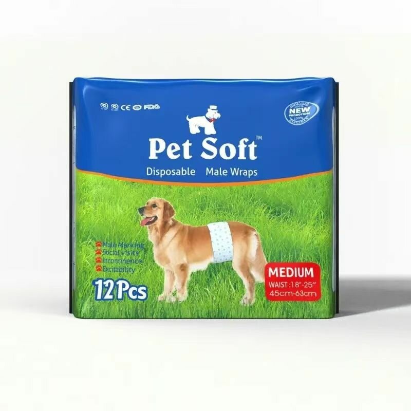 Одноразовые впитывающие пояса для кобелей размер M 12 штук защита от протечек гигиенические пеленки для собак удобные и надежные для щенков и мелких пород