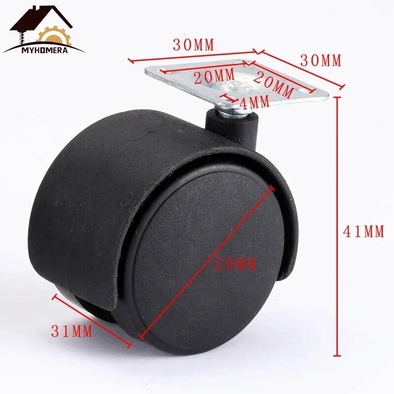 Мебельные ролики черные 30 мм Plate without Brake