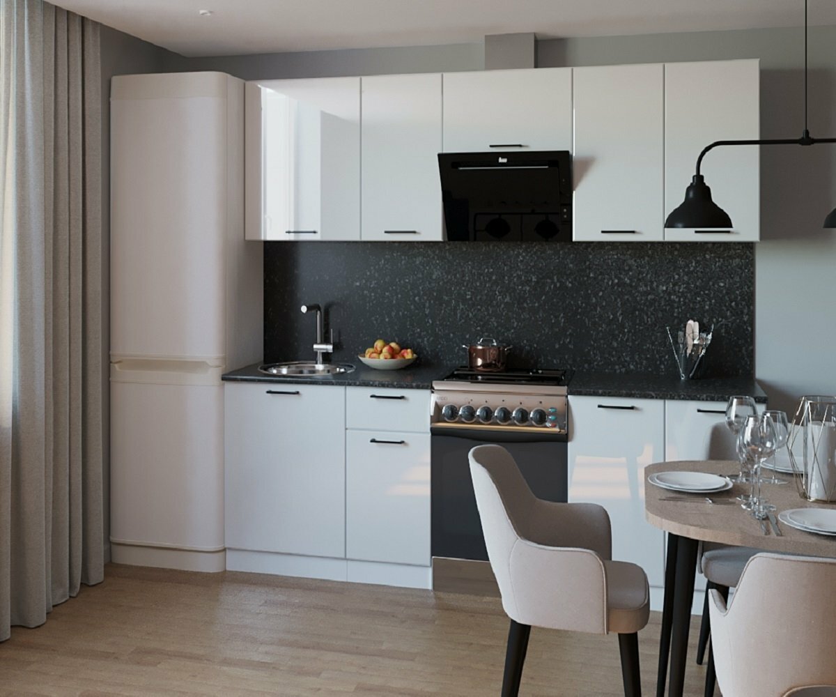 Кухонный прямой гарнитур Белый глянец, 2400 мм (арт. 13) МДФ