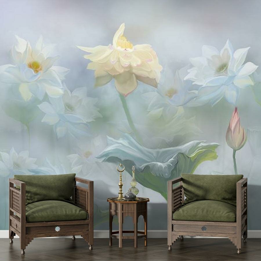 Фотообои Лотос кувшинка 13-391-XL-Флок 270 x 500 см (ВхШ) Бесшовные, флизелиновые, влагостойкие обои MasterFresok