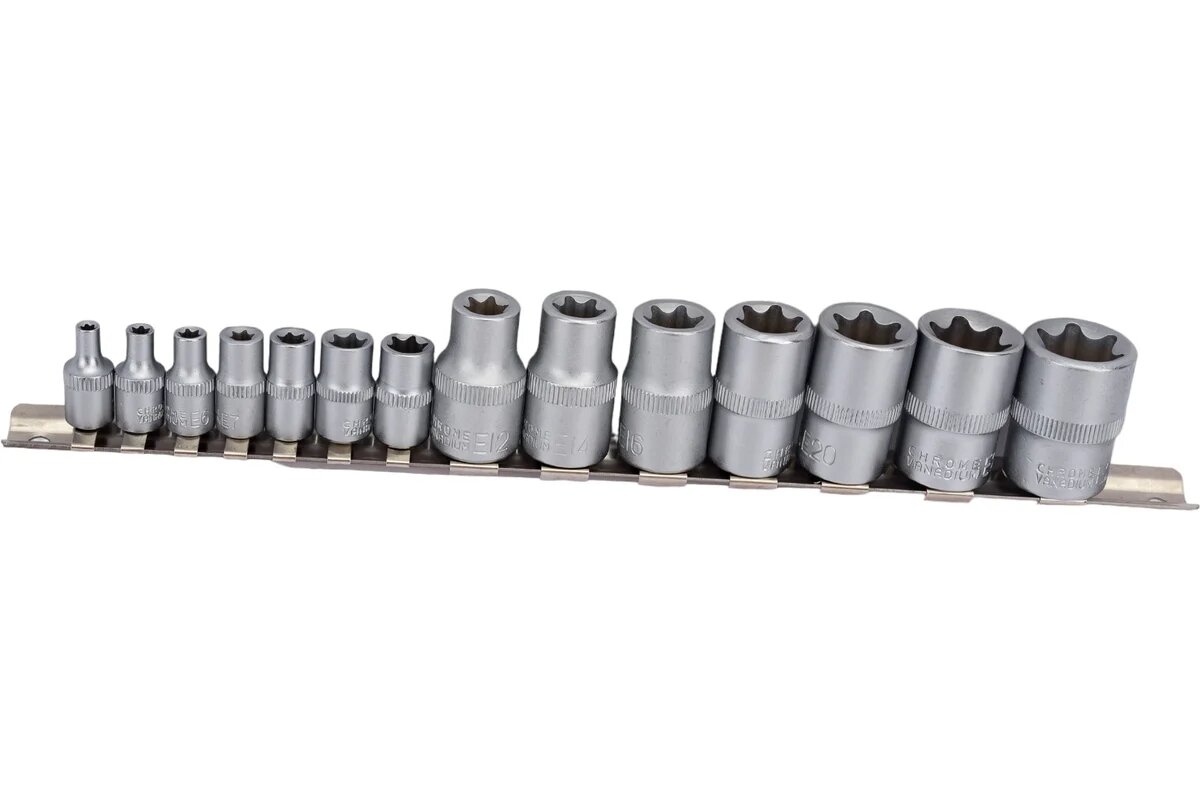 Набор звездочек Е4-Е24, 14 предметов, торцевые головки 1/2 и 1/4, 76605, полный комплект