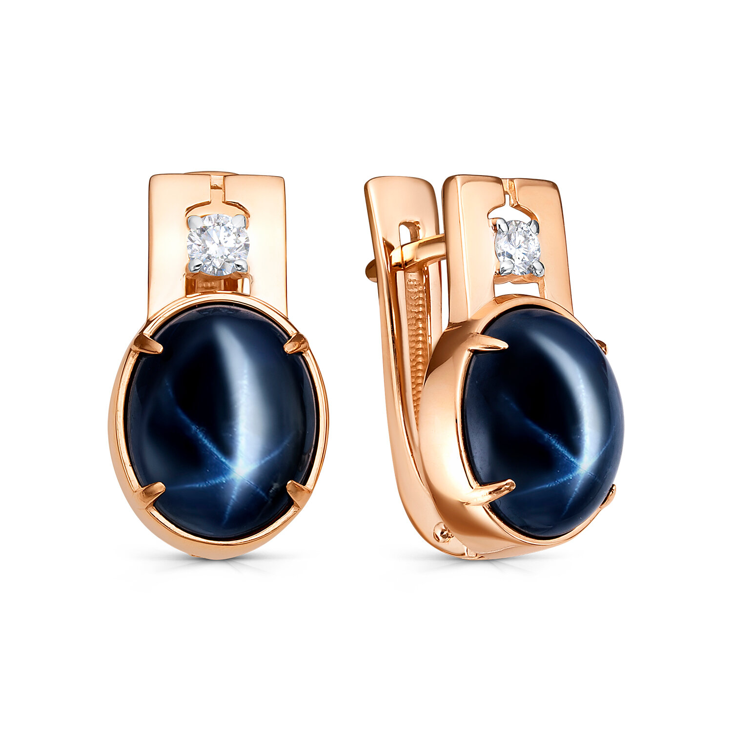 Серьги, красное золото, 585 проба, бриллиант, сапфир