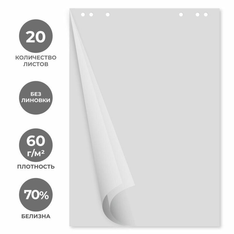 Блок бумаги для флипчартов Attache Economy, 650х980 мм, 20 листов по 55-60 г, 5 штук (846150)