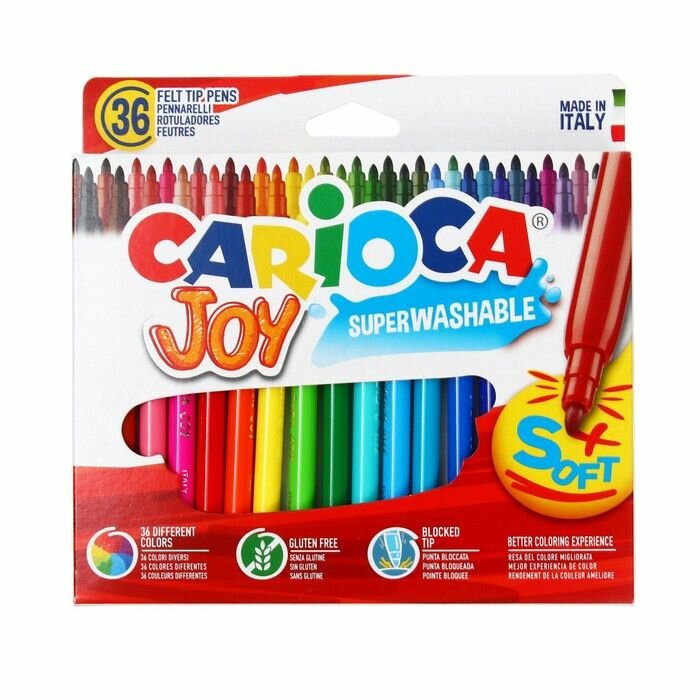 Фломастеры Carioca "Joy", 36 цветов, супер смываемые, вентилируемый колпачок (40616)