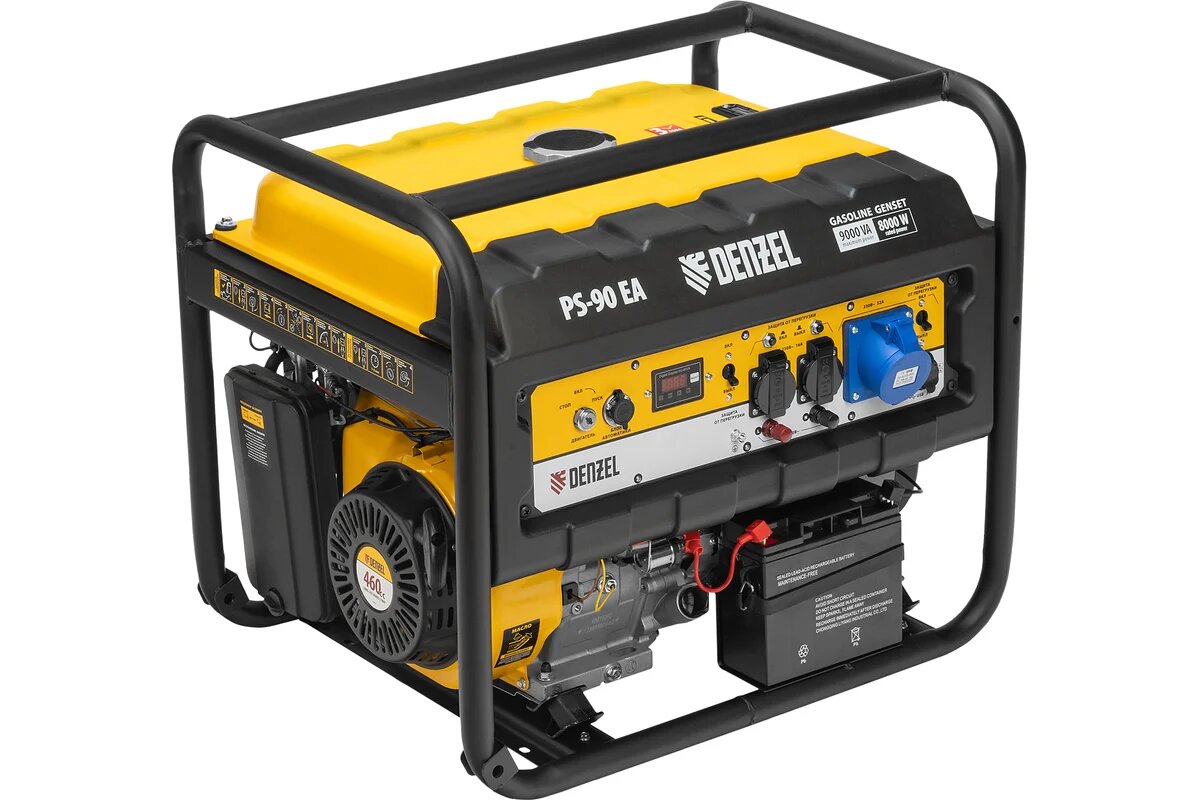 Генератор бензиновый Denzel PS 90 EA, 9.0 кВт, 230В, 25 л, коннектор автоматики, электростартер