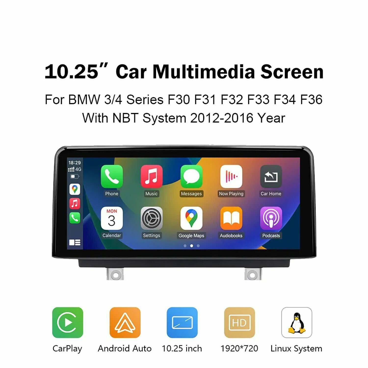 1шт LHD 10,25' Беспроводная стереосистема с сенсорным экраном CarPlay для BMW NBT F30 F31 F32 F33 F34 F36 2012-2016
