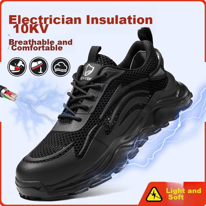 Blue Owl Shield Safety Shoes for Men, Summer Breathable Insulated Plastic Toe Cap, Anti-Smashing, Anti-Puncture, Electrician Work Safety Shoes D211TKB 45