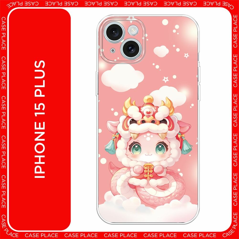 Чехол на Apple iPhone 15 Plus / Айфон 15 Плюс с принтом Розовая китайская змейка 1