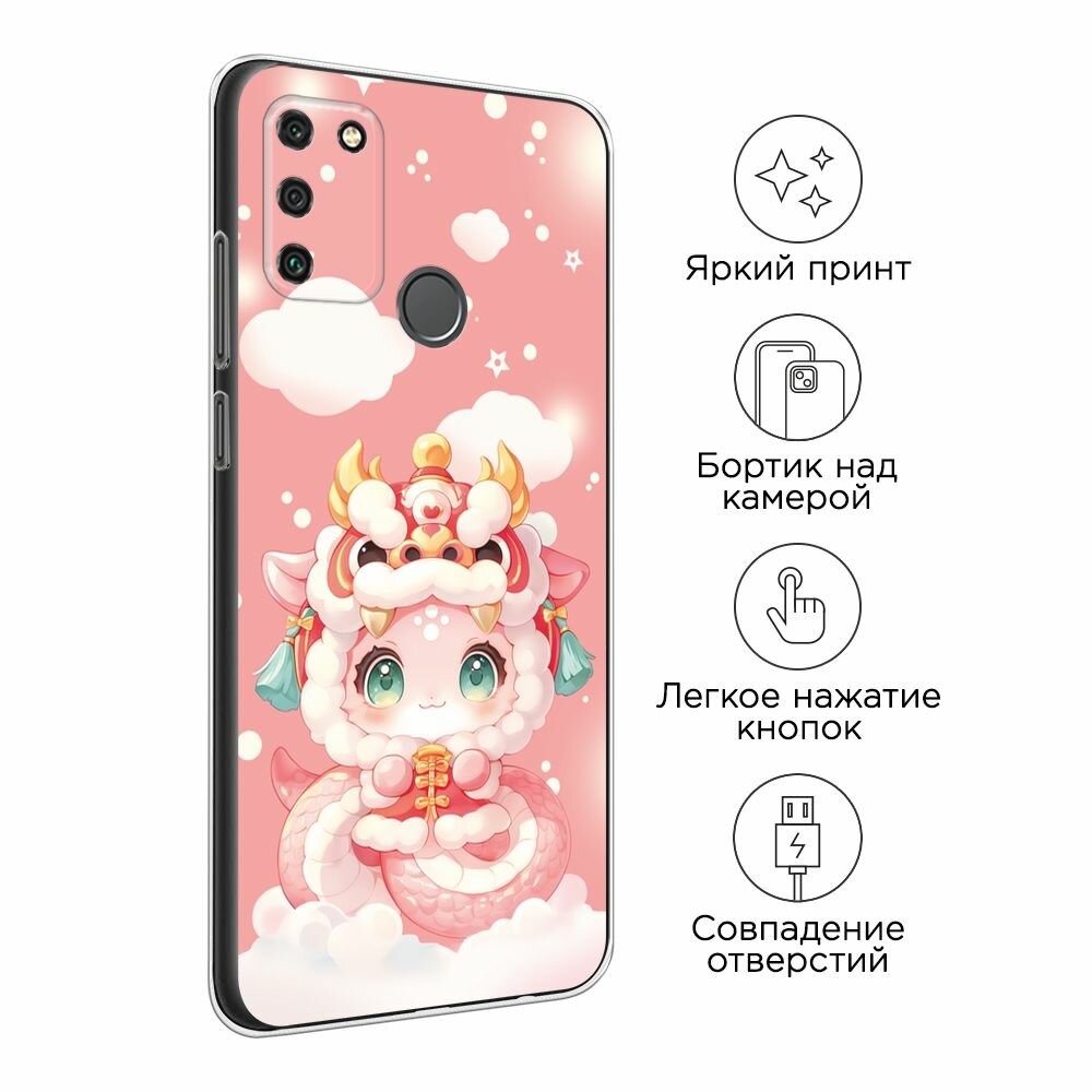 Чехол на Honor 9A / Хонор 9А с принтом Розовая китайская змейка 1 — фото 1