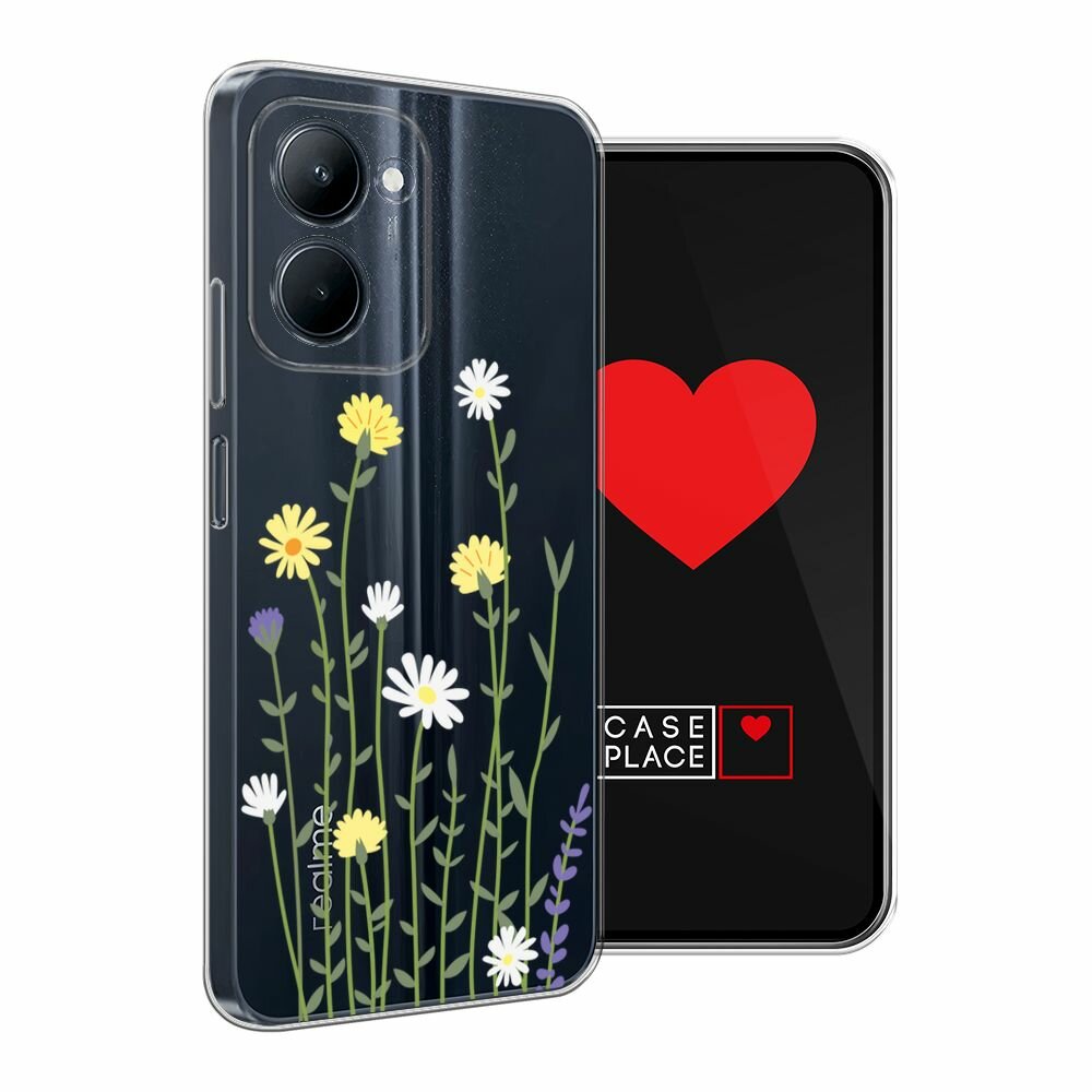 Чехол на Realme C33 / Реалми С33 с принтом "Пучок полевых цветов", прозрачный — фото 1