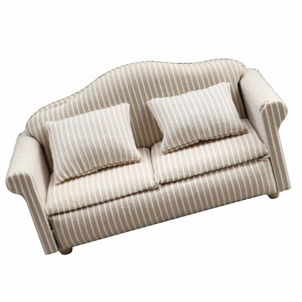 (1шт) мини-мебель для кукольного домика 1:12 белый полосатый бежевый диван-двуспальный диван