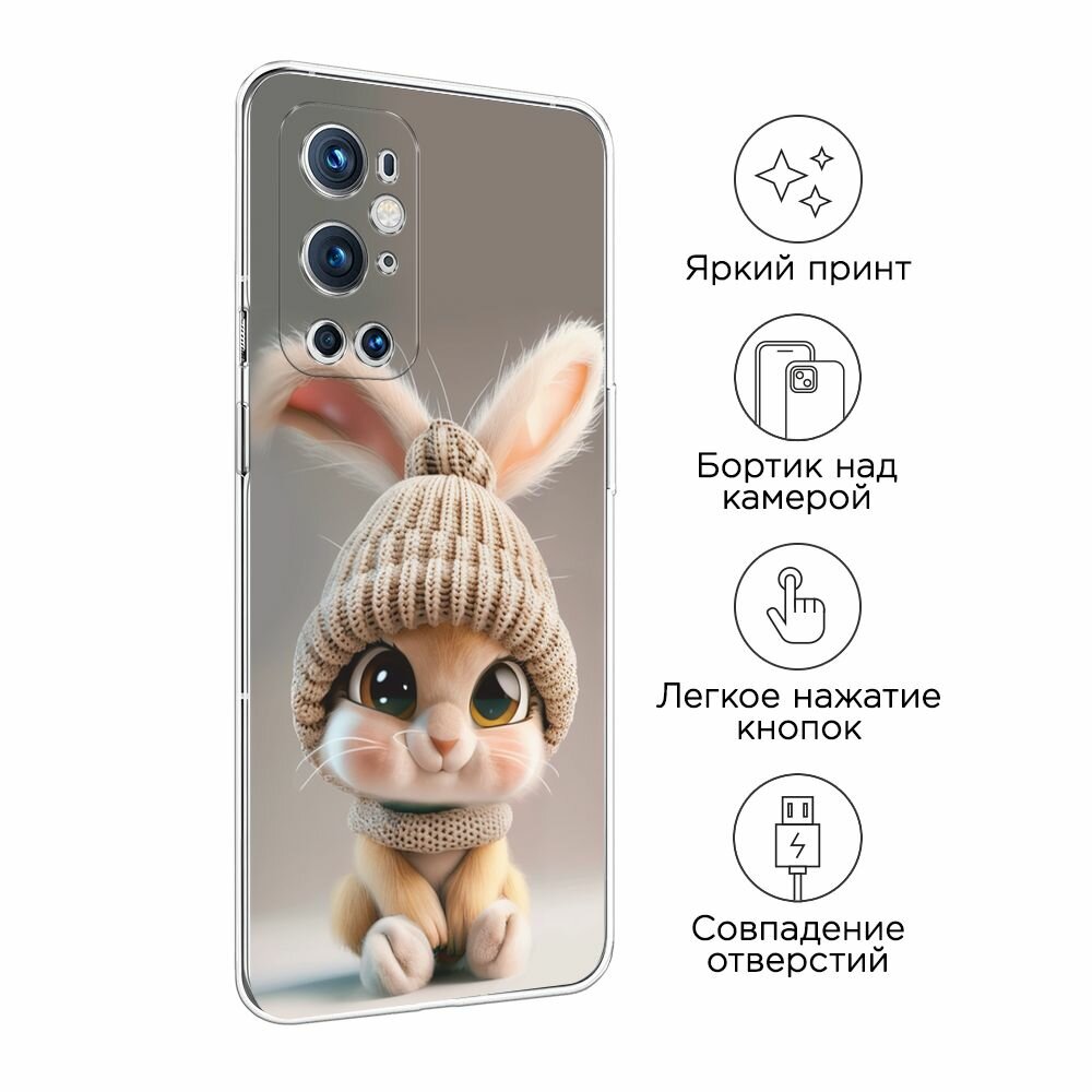 Чехол на OnePlus 9 Pro / ВанПлас 9 Про с принтом "Крольчонок в вязаной шапке" — фото 1