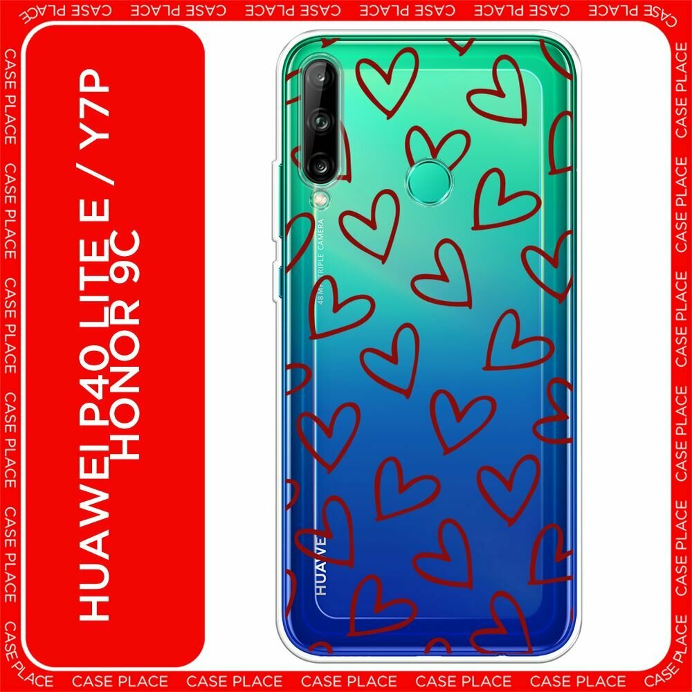 Чехол на Huawei P40 Lite E/Y7p/Honor 9C / Хуавей P40 Lite E с принтом "Little hearts doodles 2 - 14 февраля", прозрачный
