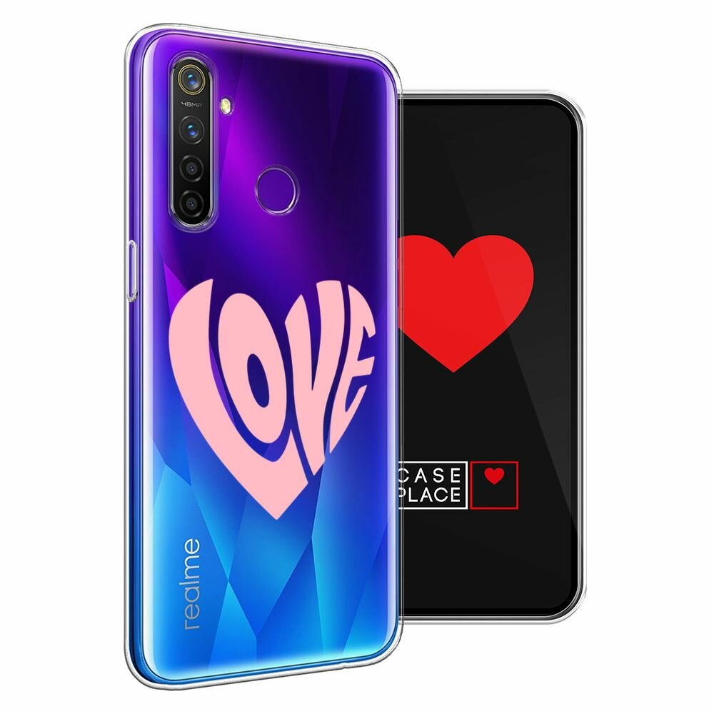 Чехол на Realme 5 Pro / Реалми 5 Про с принтом "Love heart 3 - 14 февраля", прозрачный — фото 1
