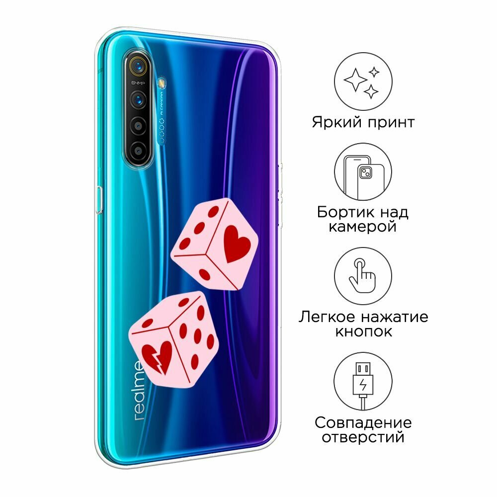 Чехол на Realme XT / Реалми XT с принтом "Игральные кубики любви - 14 февраля", прозрачный — фото 1