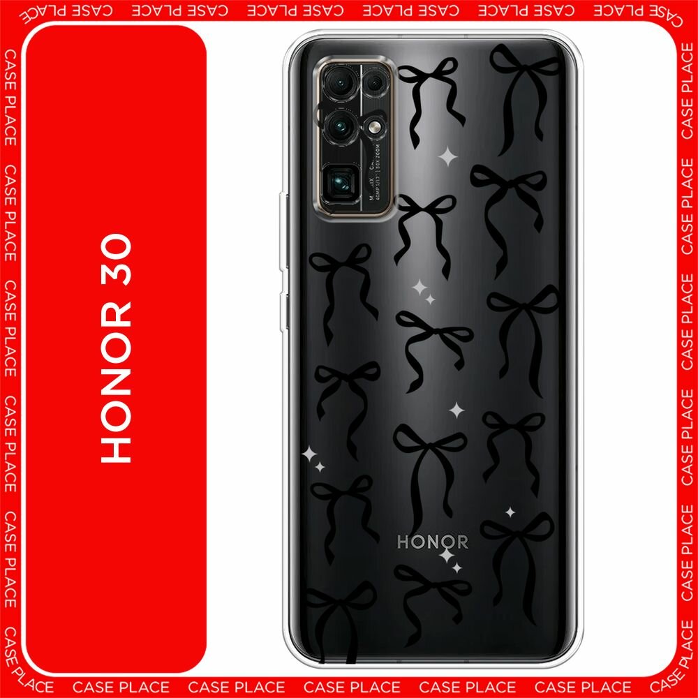Чехол на Honor 30 / Хонор 30 с принтом "Black bows", прозрачный