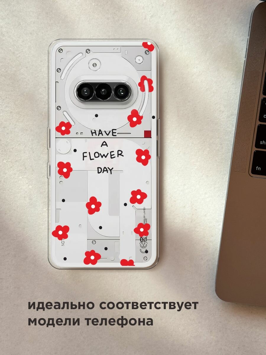 Чехол на Nothing Phone 3a / Нотинг Фон 3а с принтом "Have a flower day 2", прозрачный — фото 1