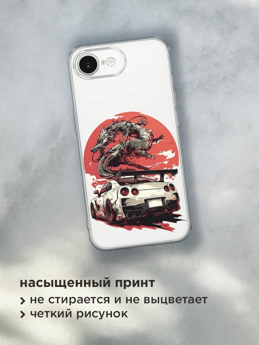 Чехол на Apple iPhone 16e/17e / Айфон 16е/17e с принтом "Car and dragon", прозрачный — фото 1