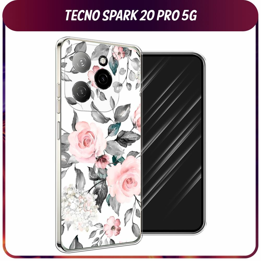 Чехол на Tecno Spark 20 Pro 5G / Техно Спарк 20 Про 5G с принтом "Розы на белом"