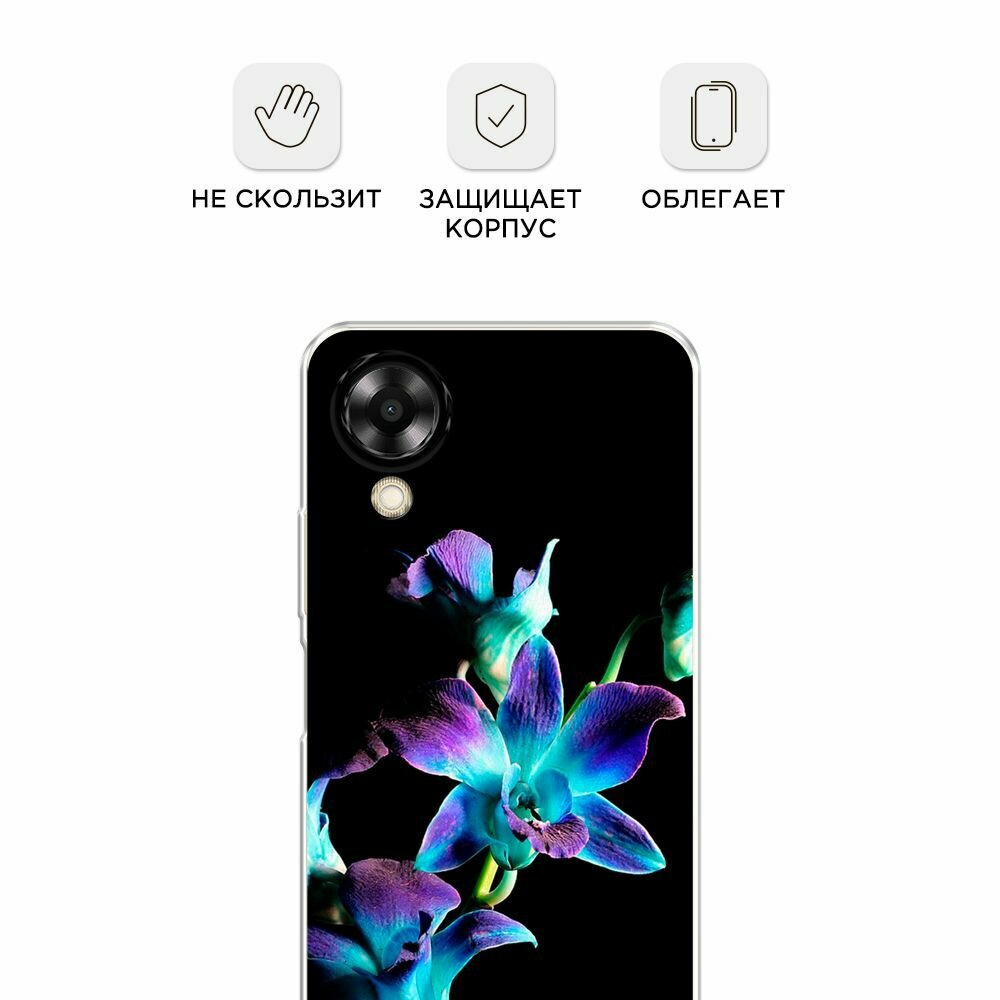 Чехол на Oppo A17K / Оппо A17K с принтом "Синий цветок на черном" — фото 1