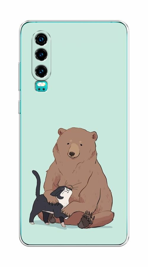 Чехол на Huawei P30 / Хуавей П30 с принтом "Медведь и кошка дружба"