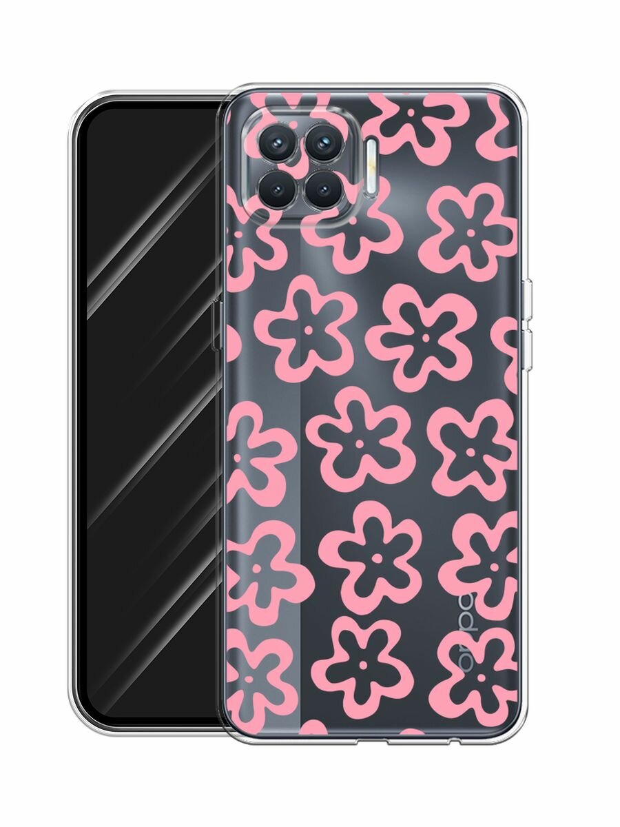 Чехол на Oppo Reno 4 Lite/A93 / Оппо Reno 4 Lite/А93 с принтом "Простые розовые цветочки", прозрачный — фото 1
