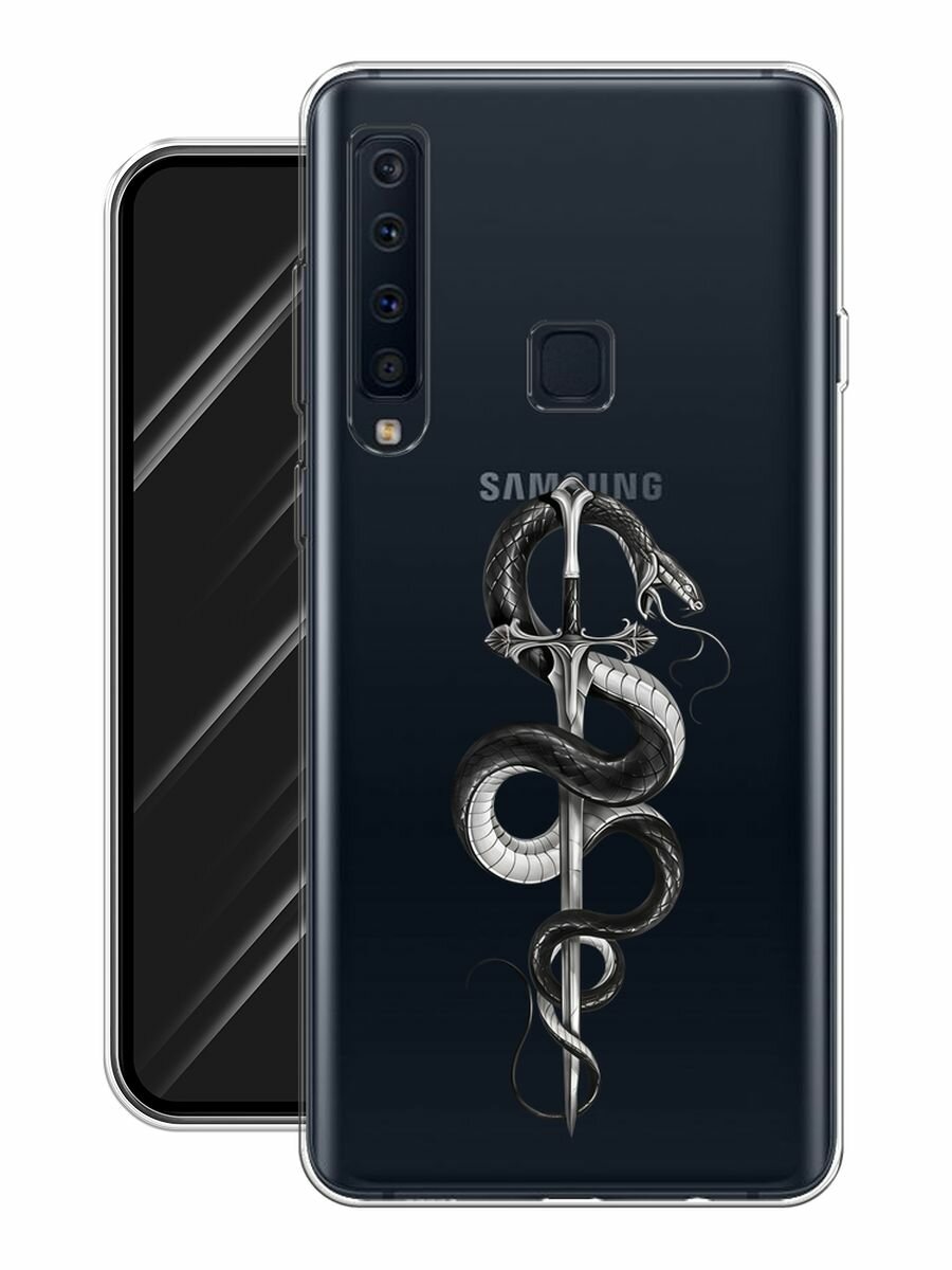 Чехол на Samsung Galaxy A9 2018 / Самсунг Галакси А9 2018 с принтом "Змея с мечом чёрная", прозрачный — фото 1