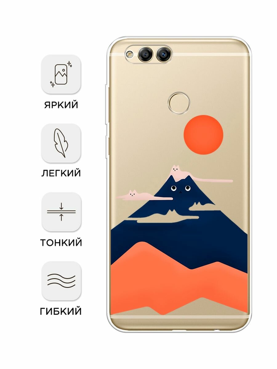Чехол на Honor 7X / Хонор 7Х с принтом "Кот-гора", прозрачный — фото 1