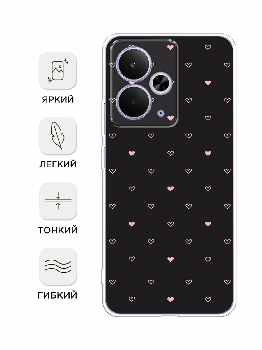 Чехол на Realme 14T / Реалми 14Т с принтом "Черный фон и сердечки" — фото 1