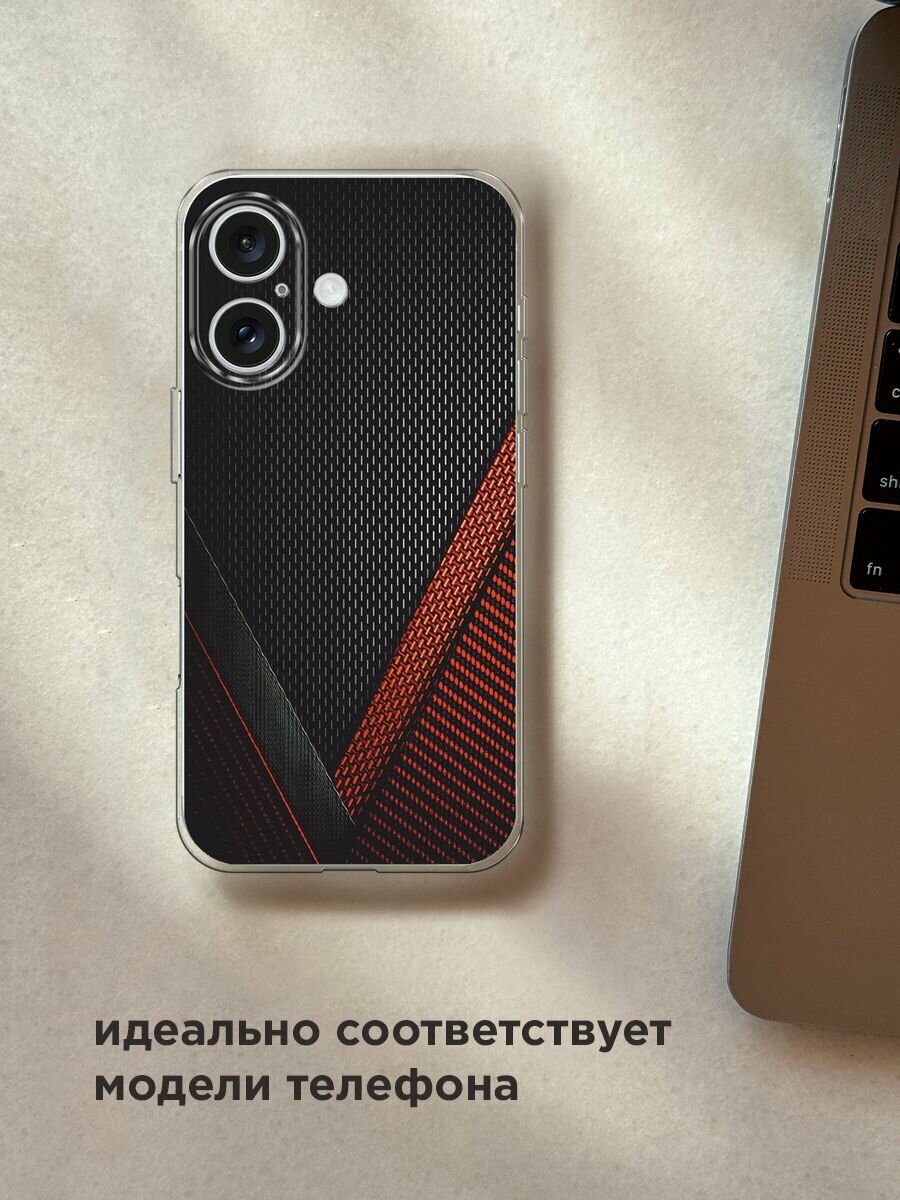 Чехол на Apple iPhone 16 / Айфон 16 с принтом "Красный карбон" — фото 1
