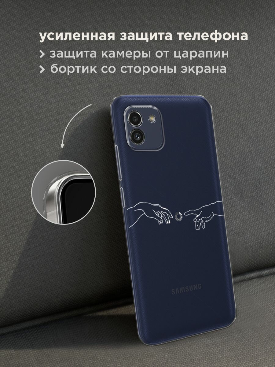 Чехол на Samsung Galaxy A03 / Самсунг Галакси А03 с принтом "Загрузка творения", прозрачный — фото 1