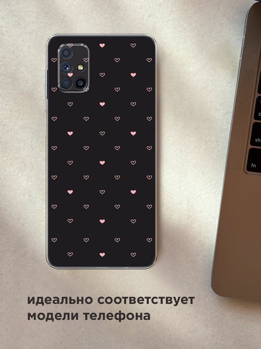 Чехол на Samsung Galaxy M51 / Самсунг Галакси М51 с принтом "Черный фон и сердечки" — фото 1