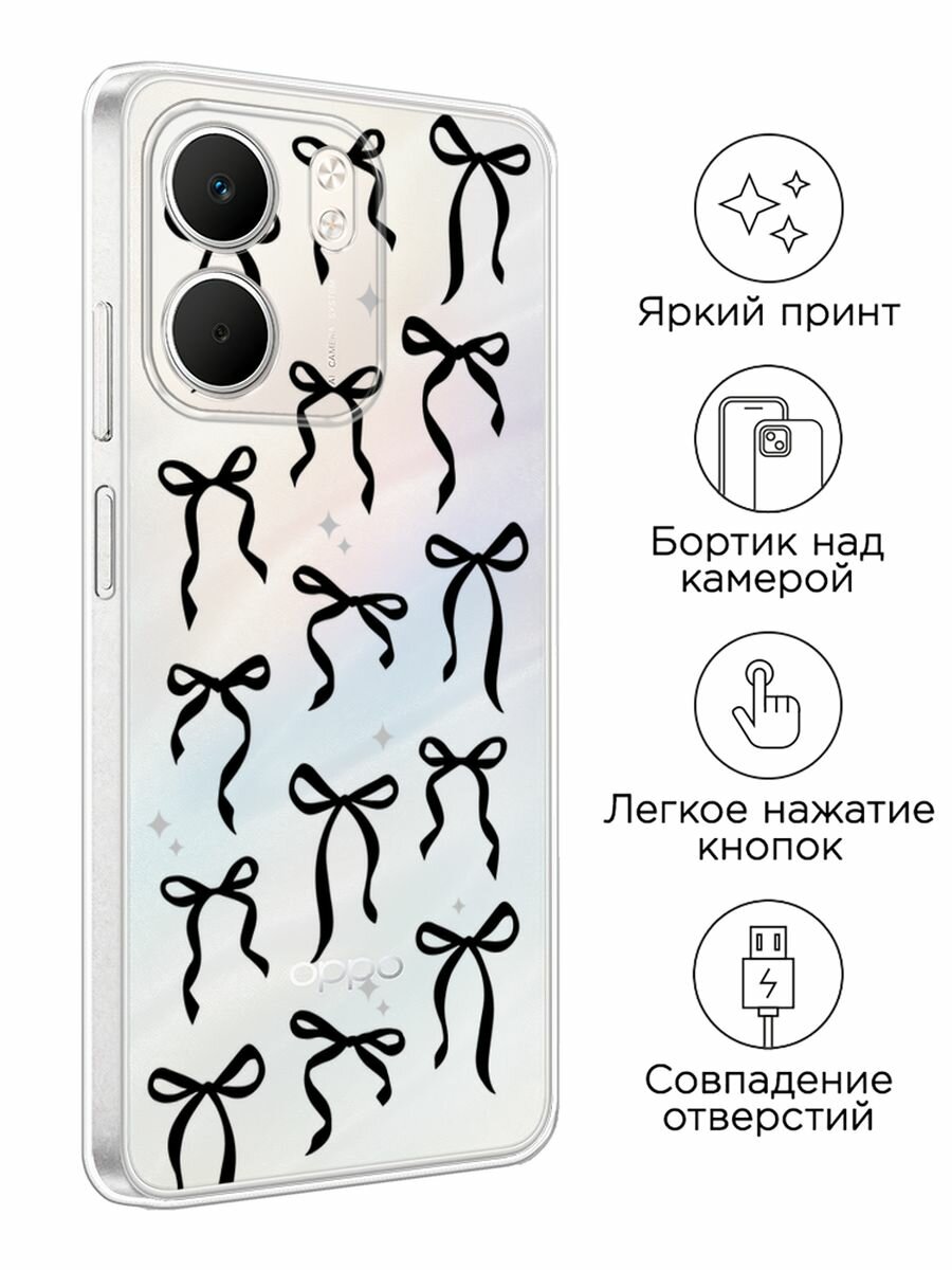 Чехол на Oppo A5x / Оппо А5x с принтом "Black bows", прозрачный — фото 1