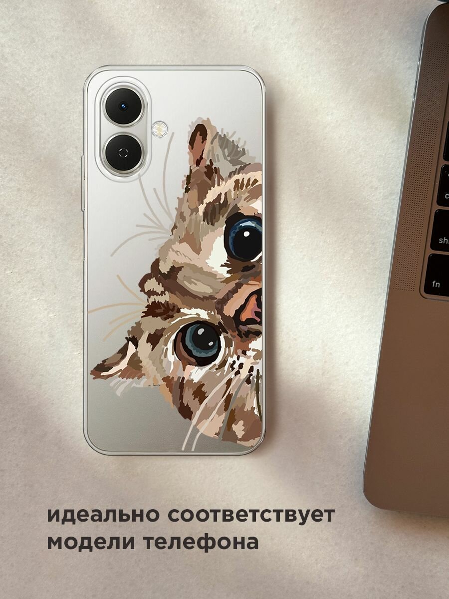 Чехол на Tecno Spark Go 2 / Текно Спарк Го 2 с принтом "Любопытный кот", прозрачный — фото 1